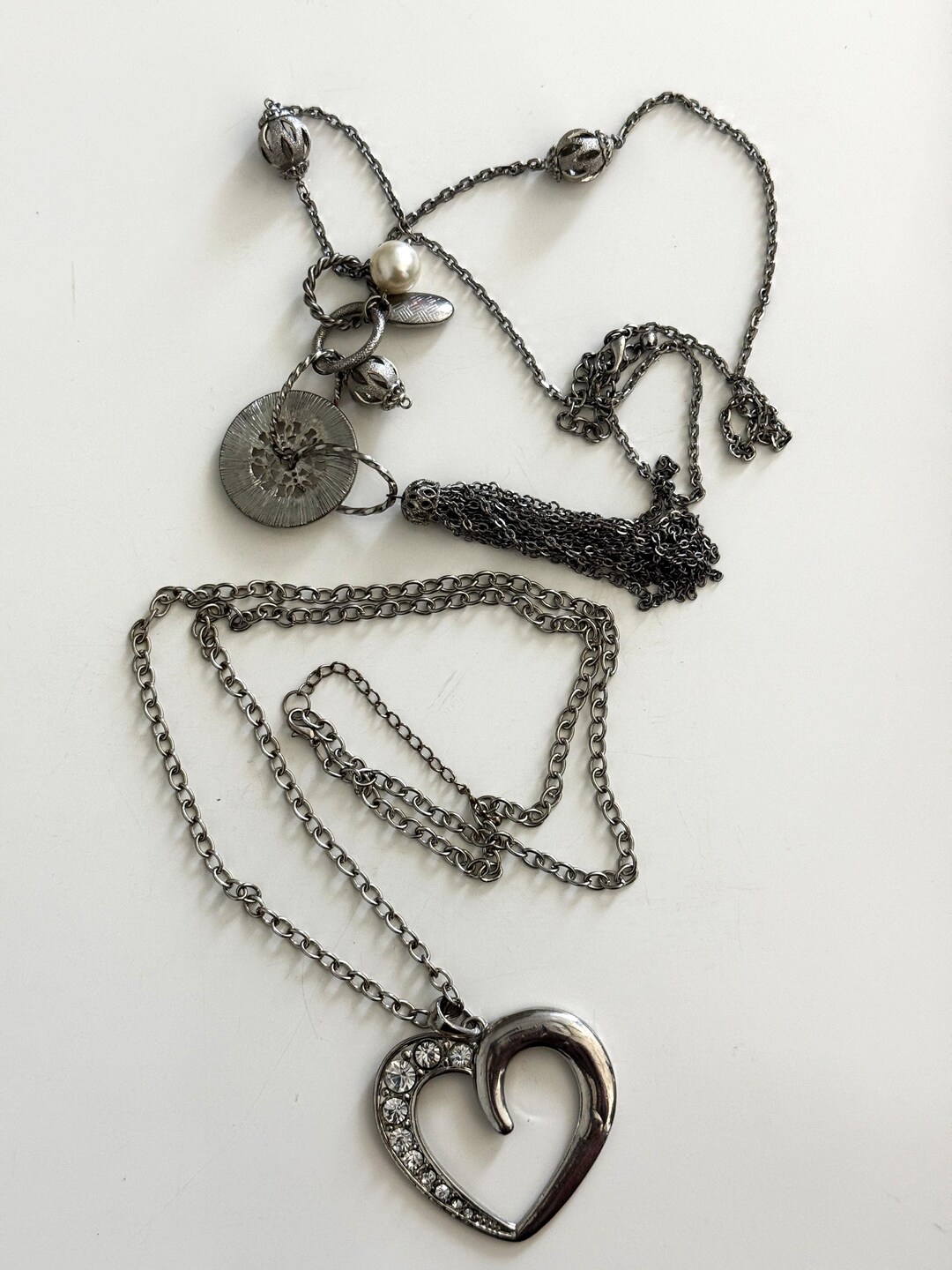 Vintage Necklas Lot of 2 Silver Tone Chain/pendant Crystal Long 40" - Etsy