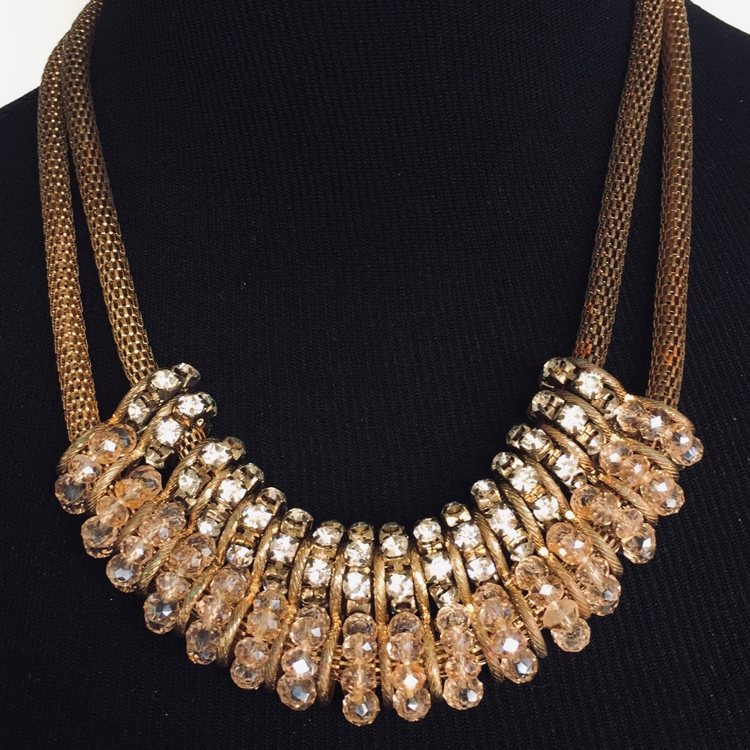 Mash Chain With Crystal Swarovsky Precious Gold Tone Metal Rings ...