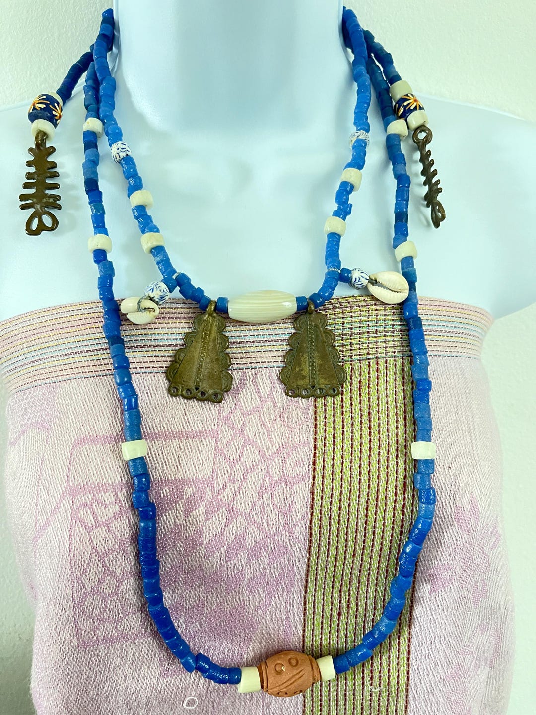 Exotic Necklace Blue Joyce Handmade Necklace African Stile Pressed ...