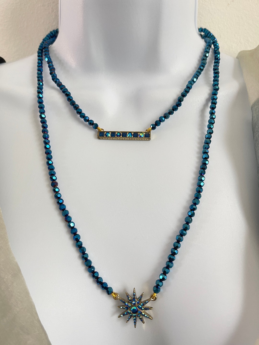HEIDI DAUS Necklace Lot of 2 Crystal Necklaces Dark Blue Crystal Beads ...