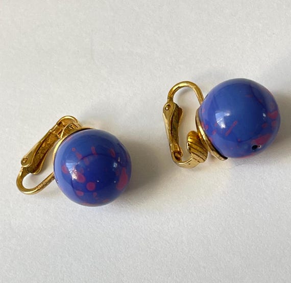 Vintage earrings DALSHEIM Ball clip on earrings Blue ball clip on earrings
