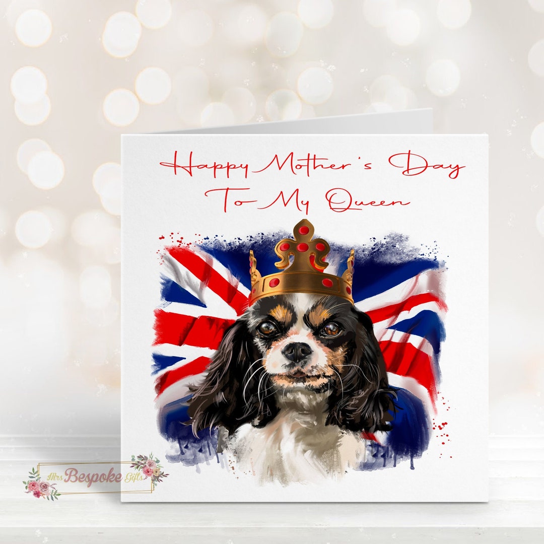 Tri King Charles Cavalier Union Jack Card - Etsy