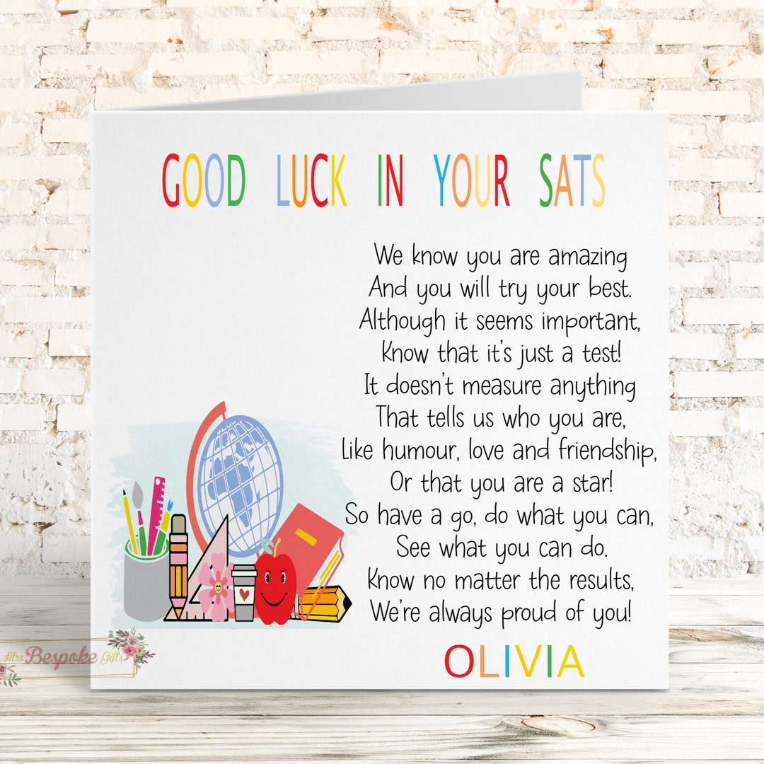 Personalised Good Luck Sats Exam Card - Etsy UK