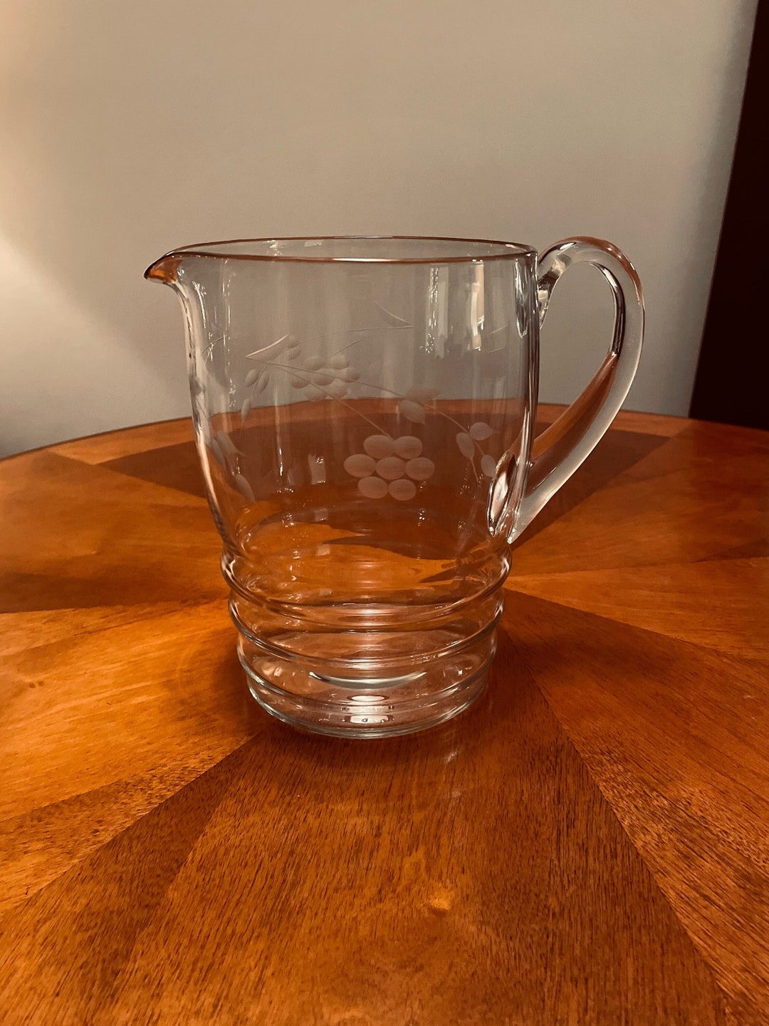 Vintage Etched Glass Pitcher With Berry/vine Design - Etsy