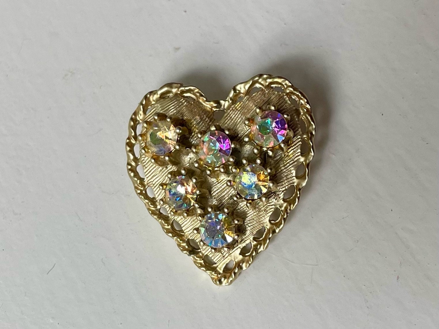 Vintage Heart Rainbow Colored Rhinestone Brooch/pin - Etsy