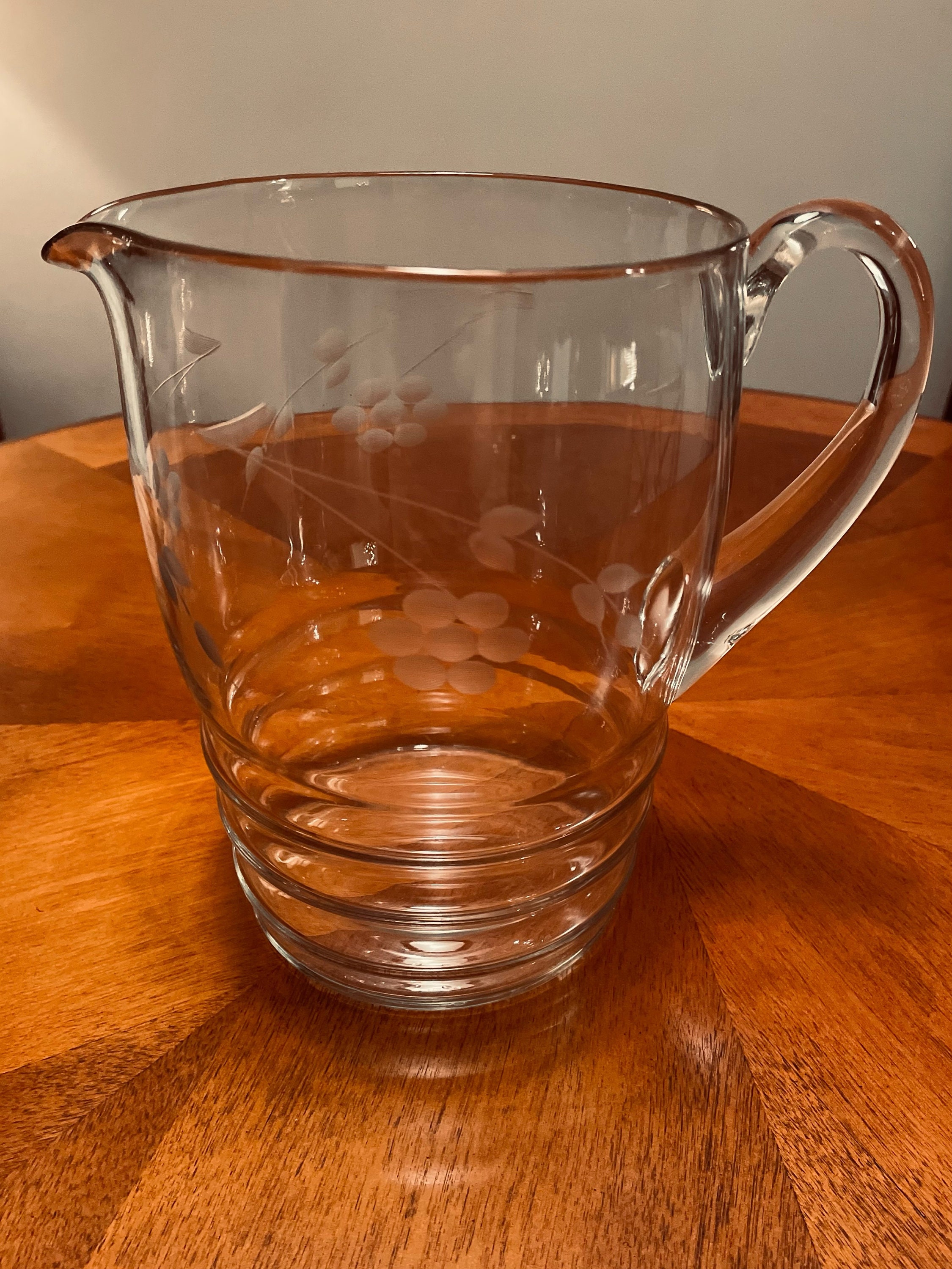 Vintage Etched Glass Pitcher With Berry/vine Design - Etsy