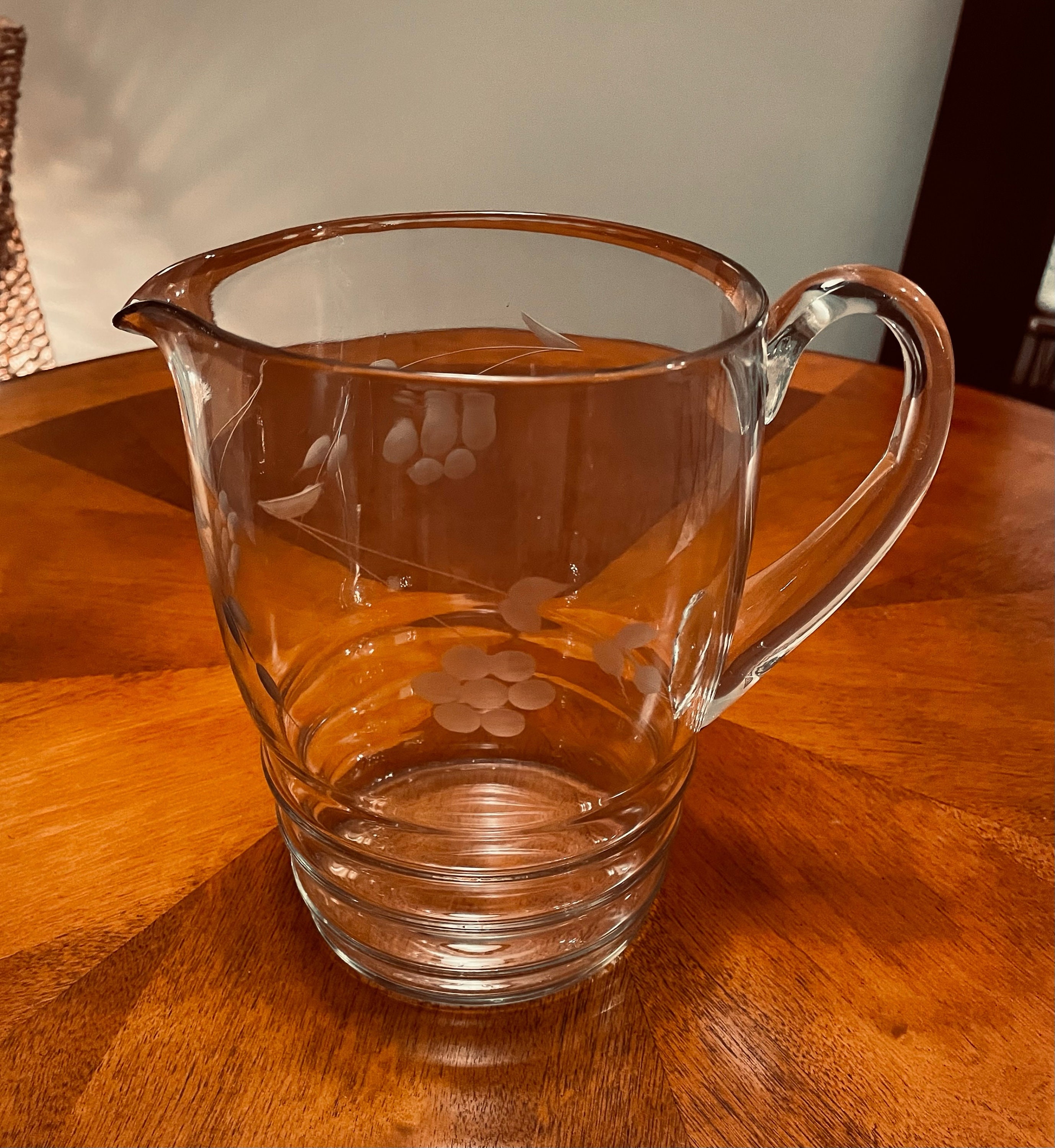 Vintage Etched Glass Pitcher With Berry/vine Design - Etsy