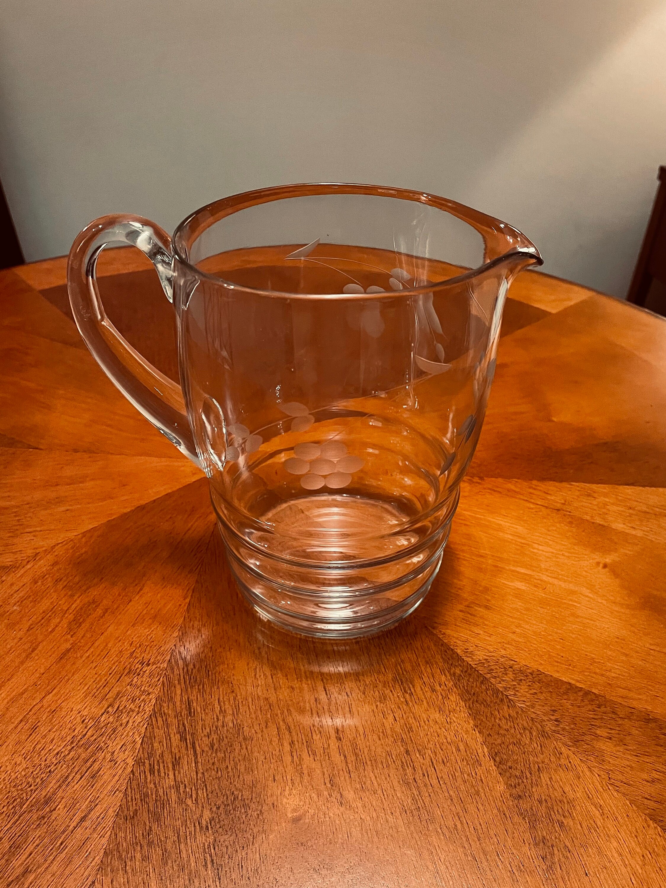 Vintage Etched Glass Pitcher With Berryvine Design Etsy