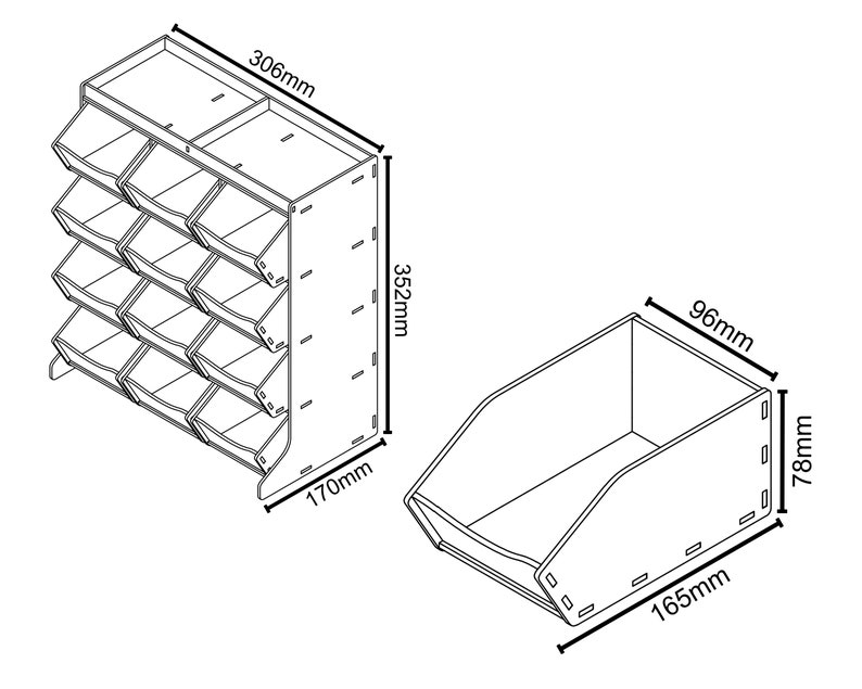 Template - Storage Bin Organizer With 12 Drawers - Laser Cut / Cnc ...