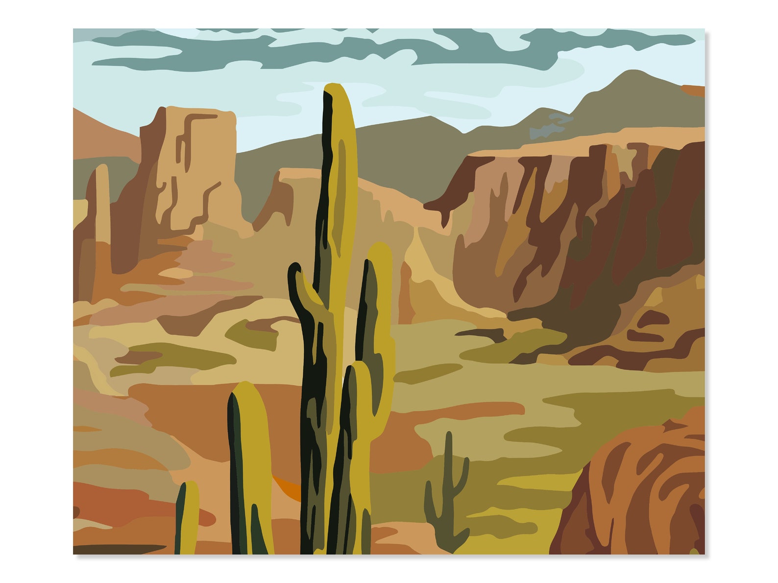 DOWNLOAD Paint by Number of Desert With Cacti and Mountains | Etsy