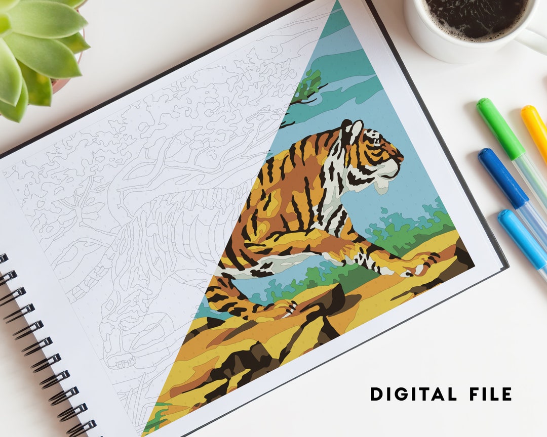 DOWNLOAD! Color by Numbers of a Tiger Coloring Page for Adults ...