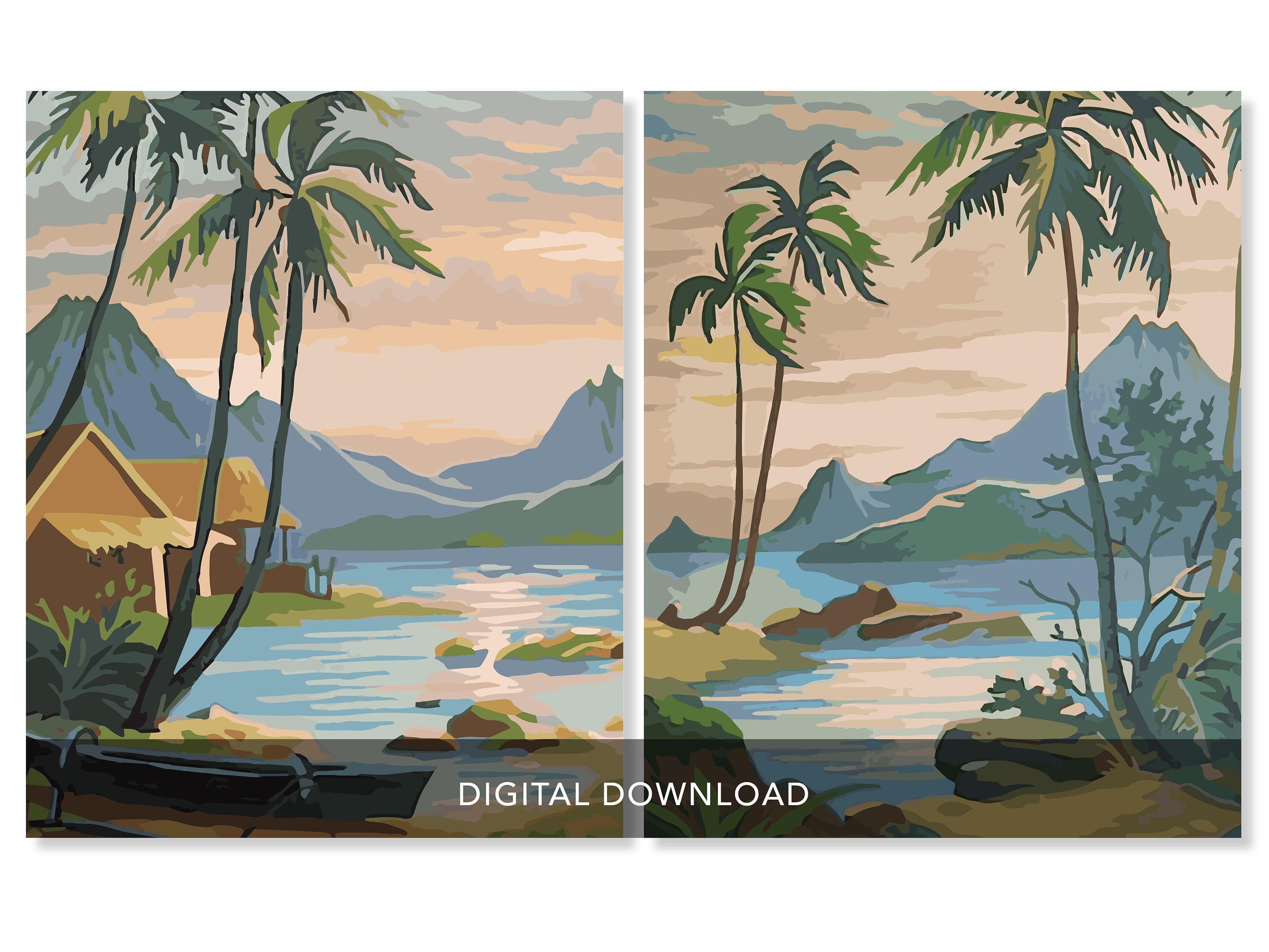 DOWNLOAD Set of 2 Paint by Numbers of a Coral Sunset - Etsy