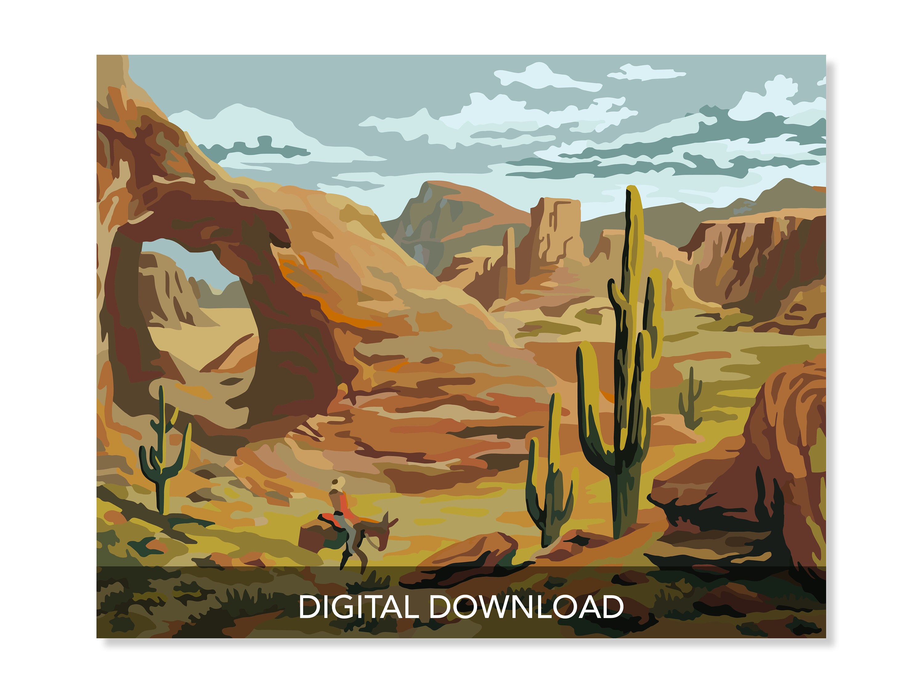 DOWNLOAD Paint by Number of Desert With Cacti and Mountains | Etsy