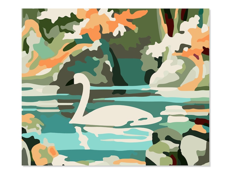 DOWNLOAD Paint by Numbers of Swan in a Lake FINISHED Flat | Etsy