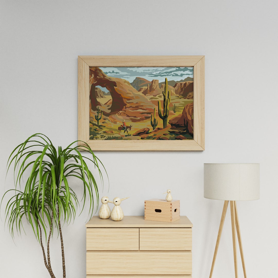 DOWNLOAD Paint by Number of Desert With Cacti and Mountains FINISHED ...
