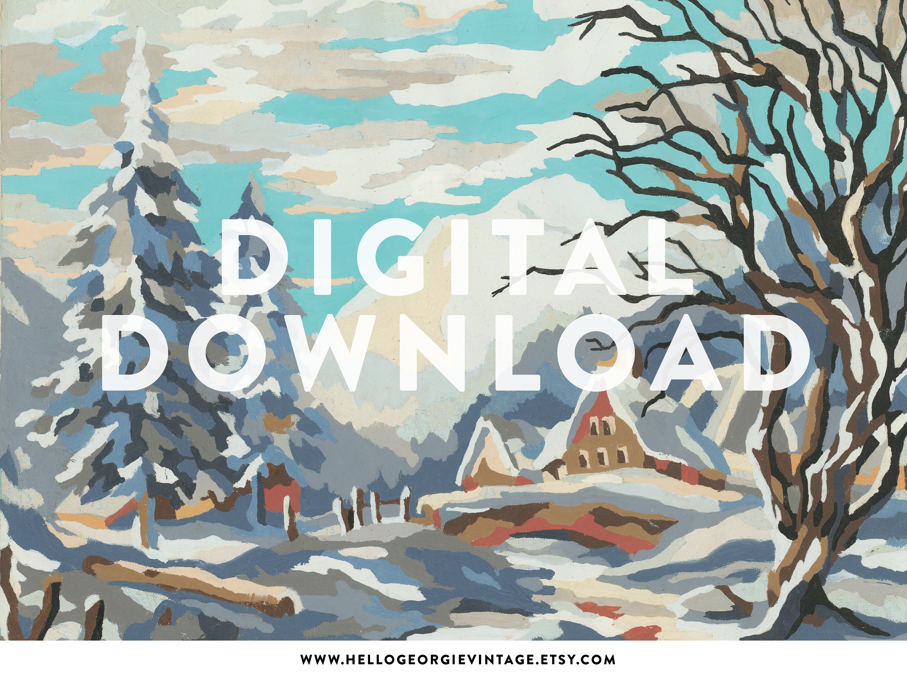 DOWNLOAD Paint by Number Winter landscape of a cabin in the | Etsy