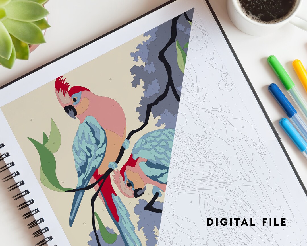 DOWNLOAD! Color by Numbers of a Two Parrots Coloring Page for Adults ...