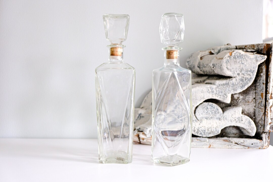Vintage Glass Decanters With Diamond or Triangular Faceted Sides ...