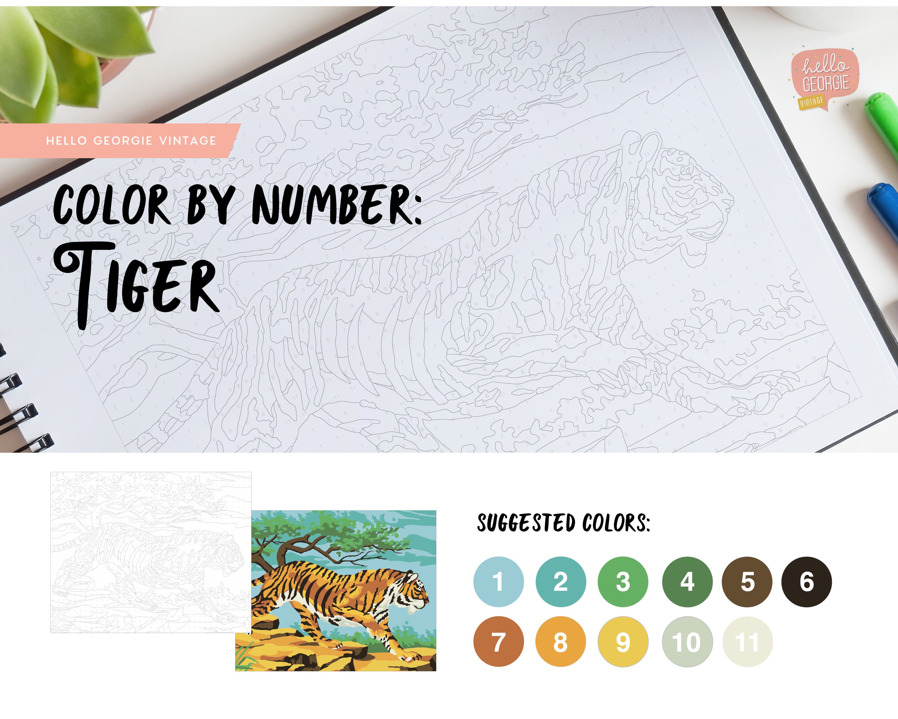 DOWNLOAD Color by Numbers of a Tiger Coloring Page for Adults - Etsy