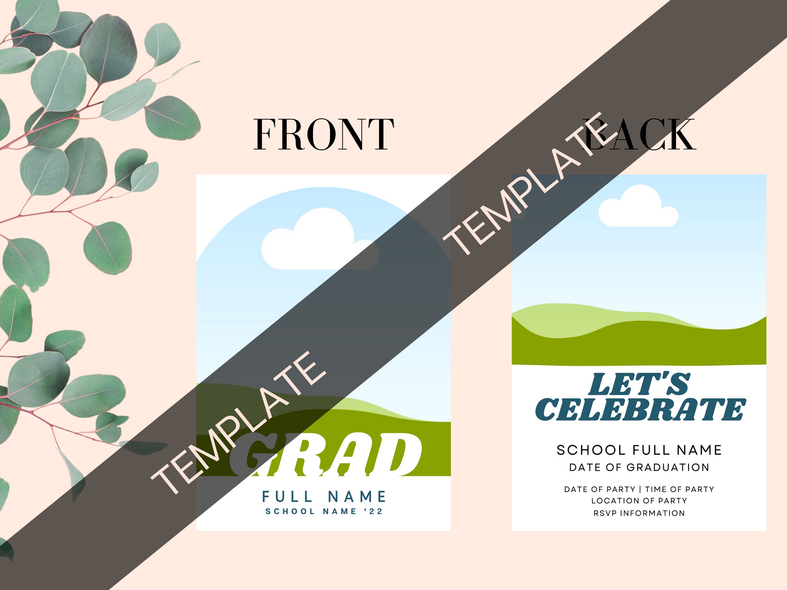 Navy Graduation Announcement Card Canva Template | Editable Graduation ...