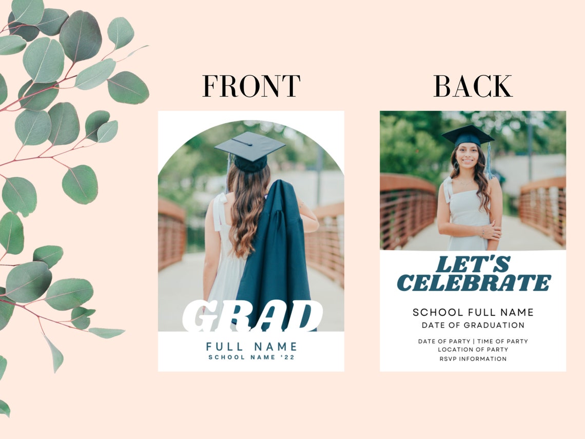 Navy Graduation Announcement Card Canva Template | Editable Graduation ...