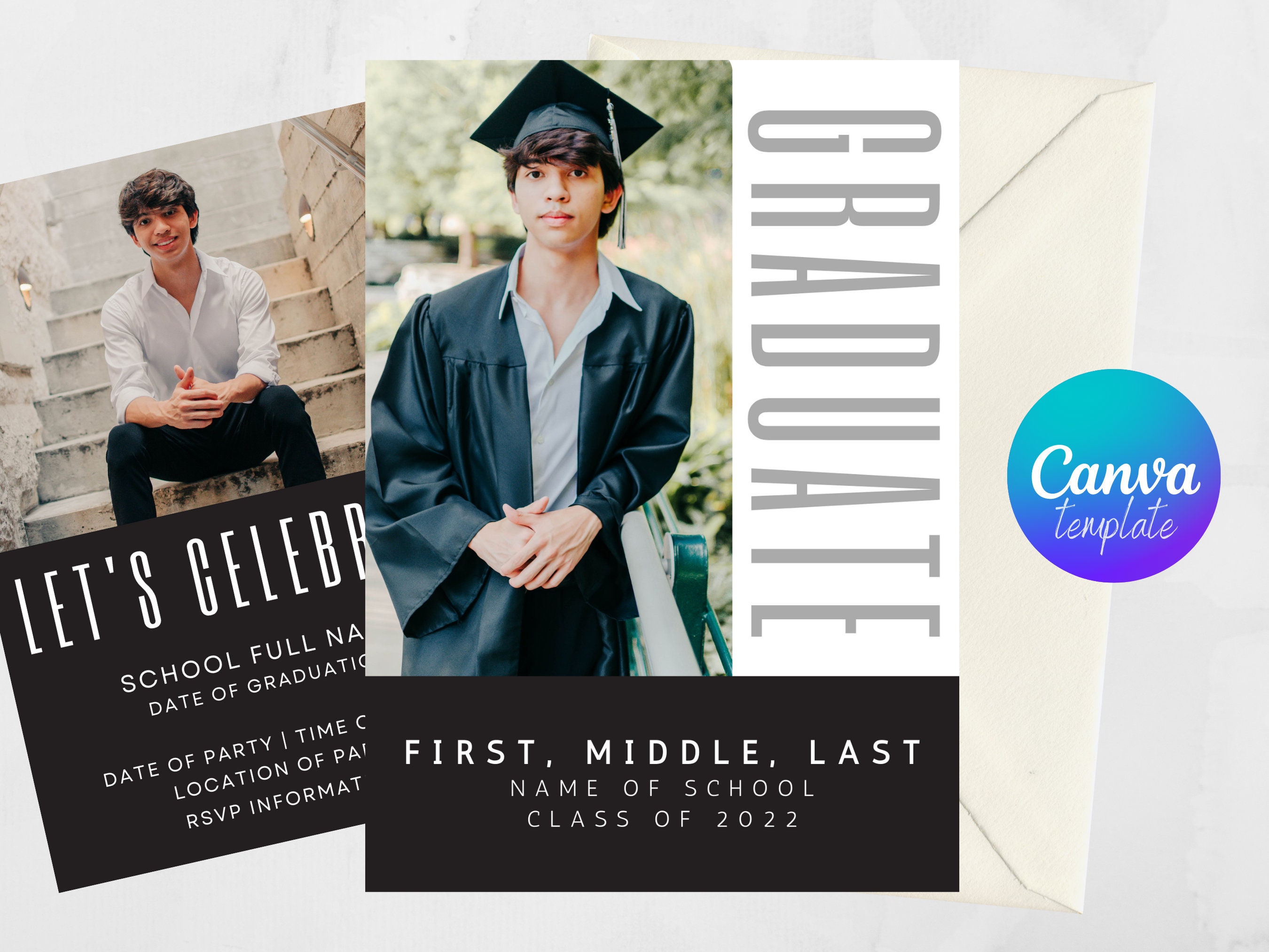 Graduation Announcement Card Canva Template Editable Graduation Card ...