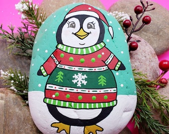Painted Penguin Rock - Etsy