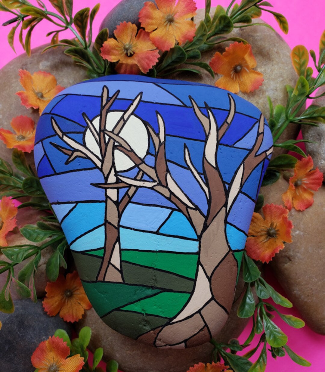 Downloadable Stained Glass Trees Rock Painting Tutorial - Etsy