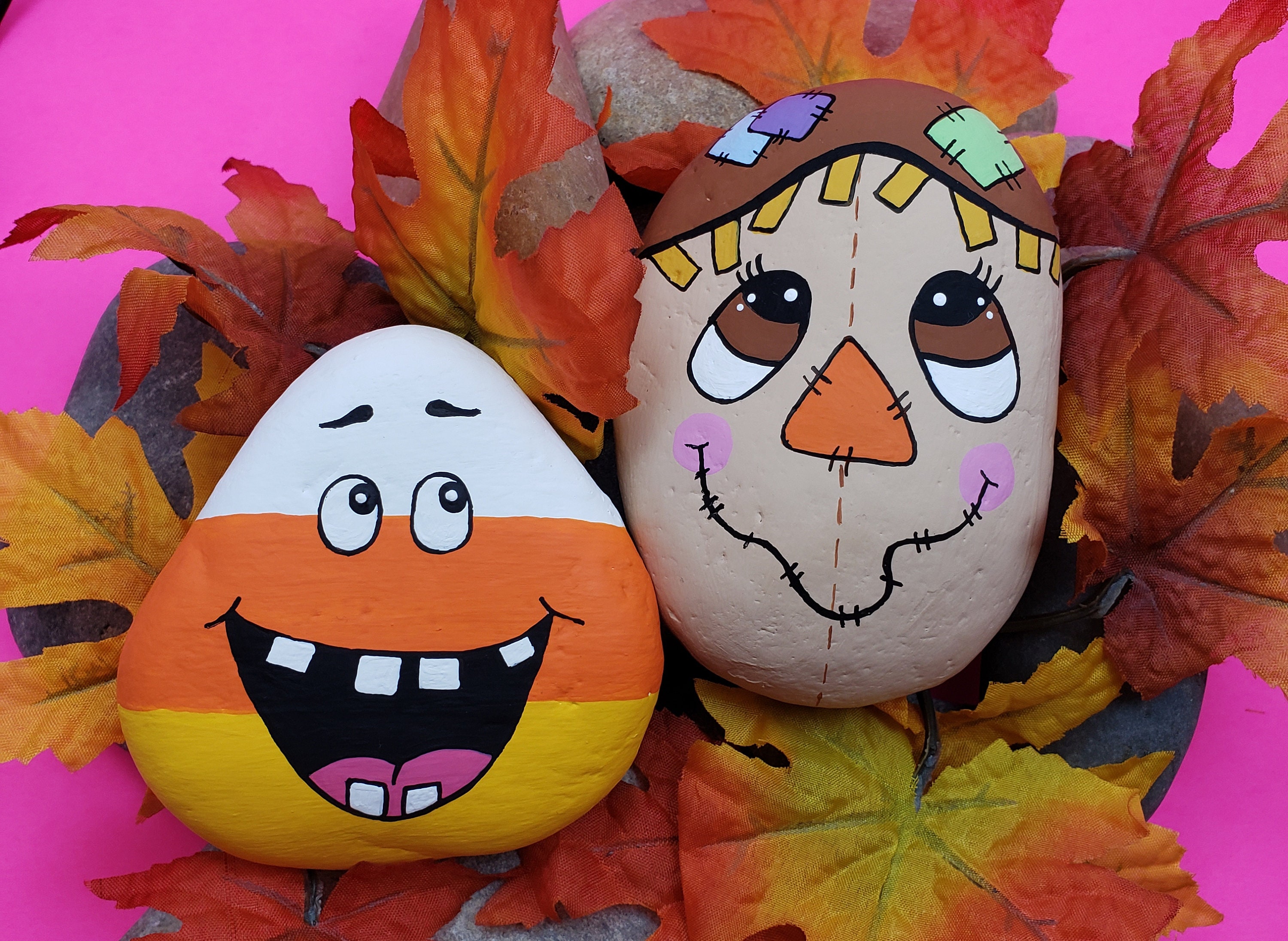 Downloadable 2 for 1 Scarecrow & Candy Corn Painted Rock Tutorial - Etsy