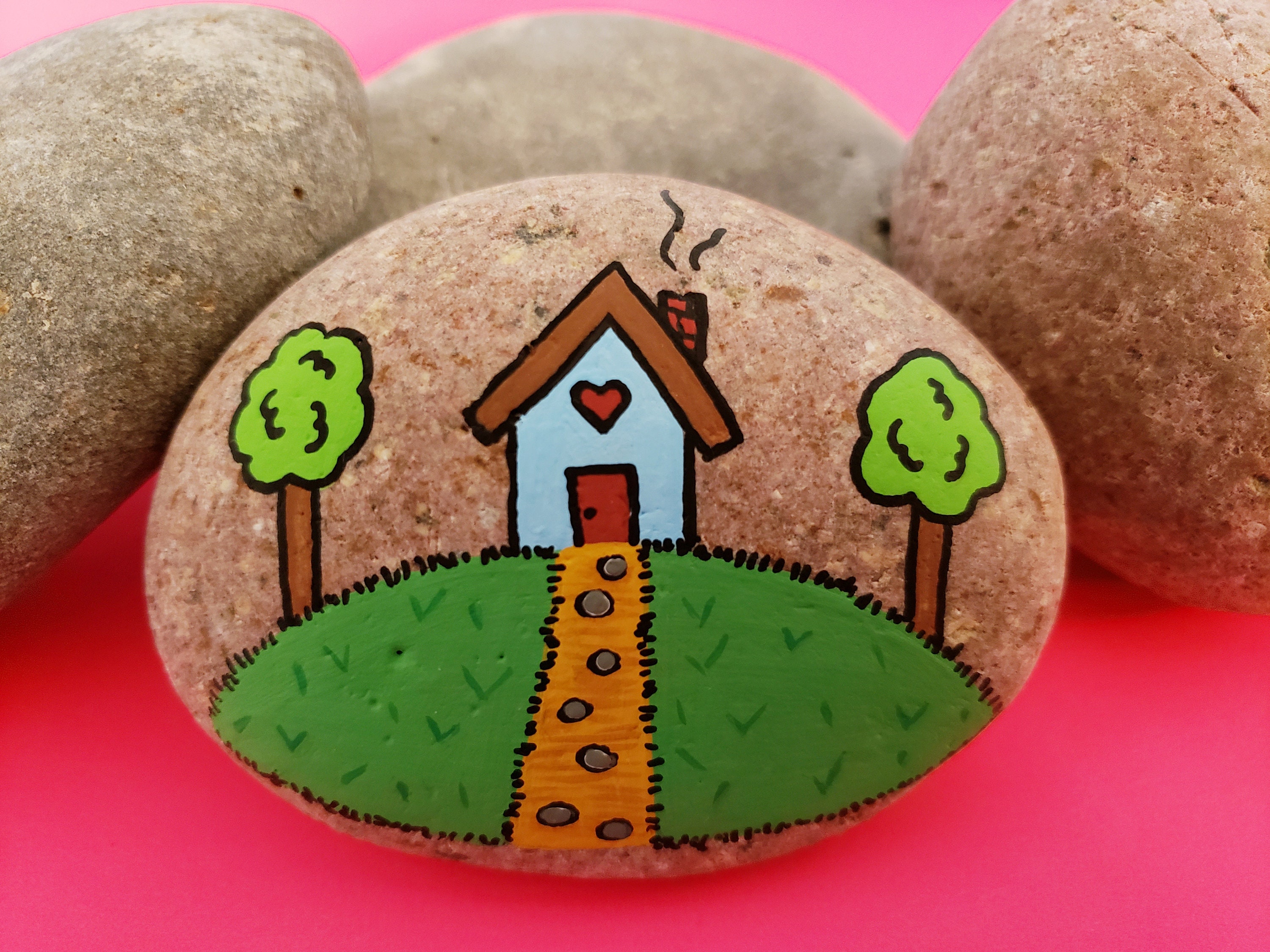 Downloadable House on a Hill Painted Rock Tutorial - Etsy