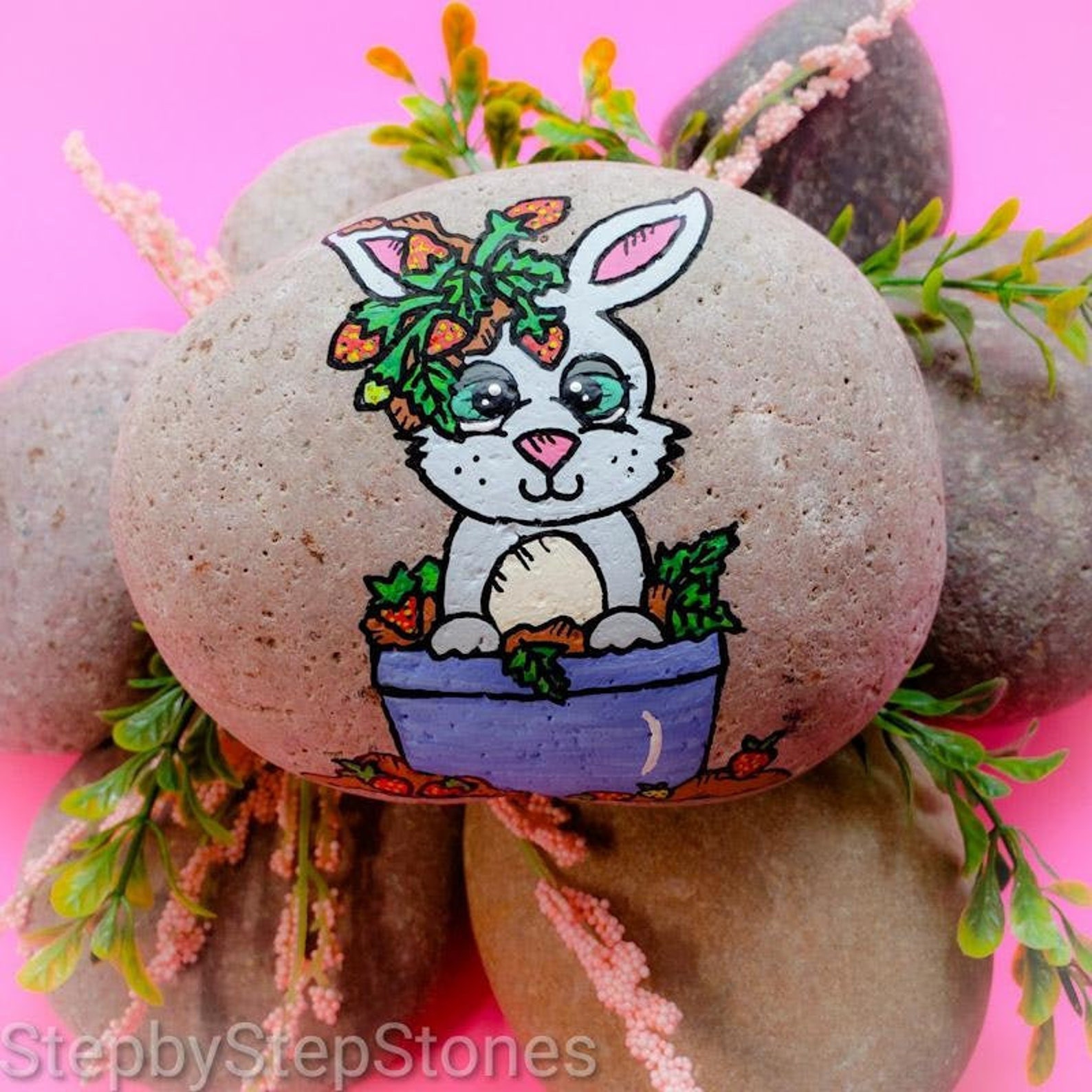Downloadable Planter Bunny Painted Rock Tutorial - Etsy