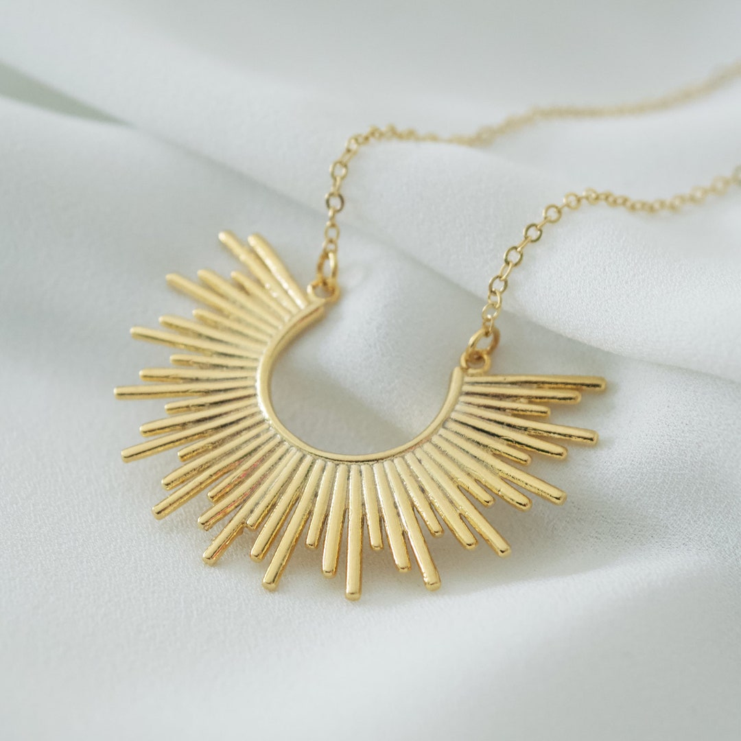 Sunburst Necklace Gold Plated Brass Necklace Long Necklace - Etsy