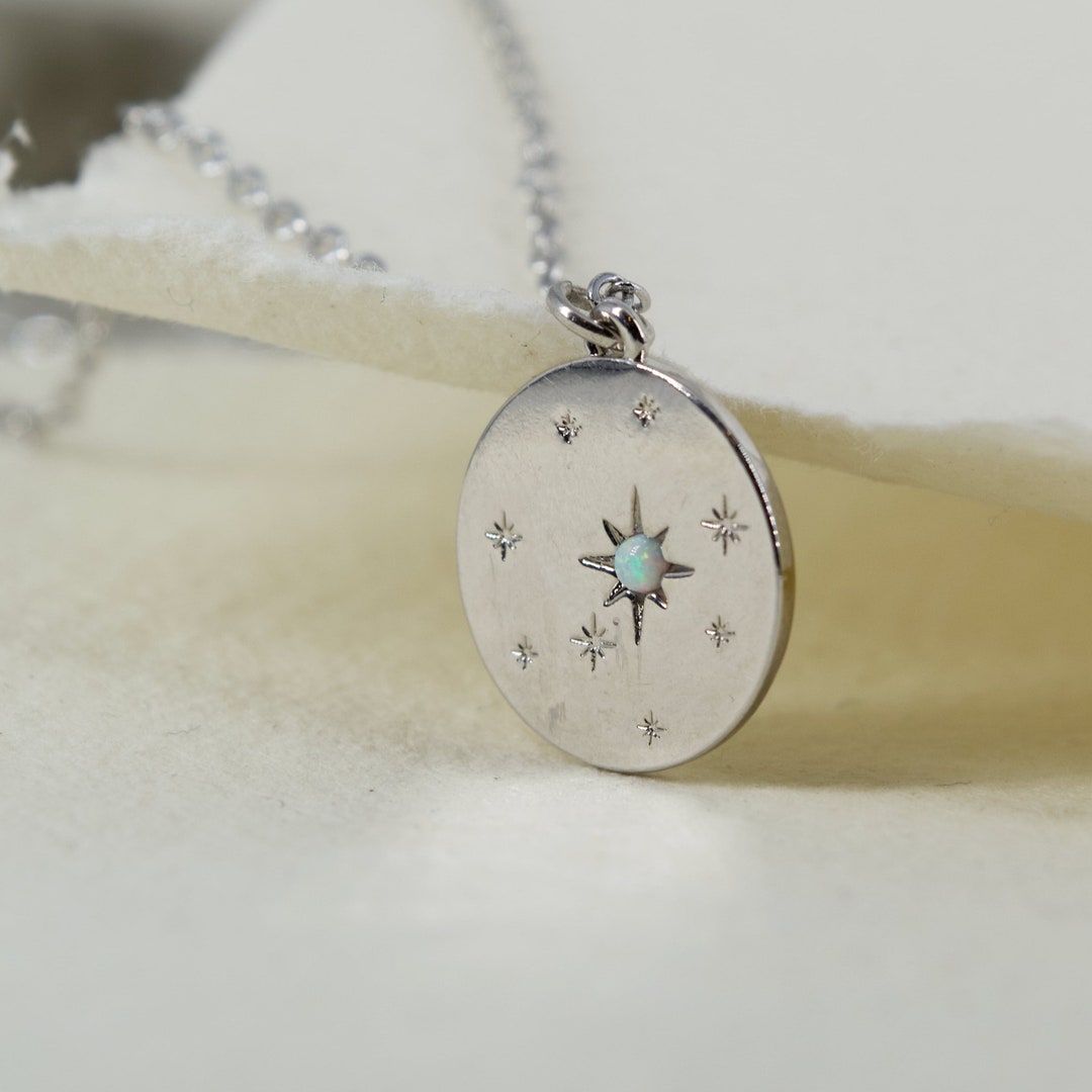 Opal Star Coin Necklace in Silver Colour Rhodium Plated, Medallion Coin ...