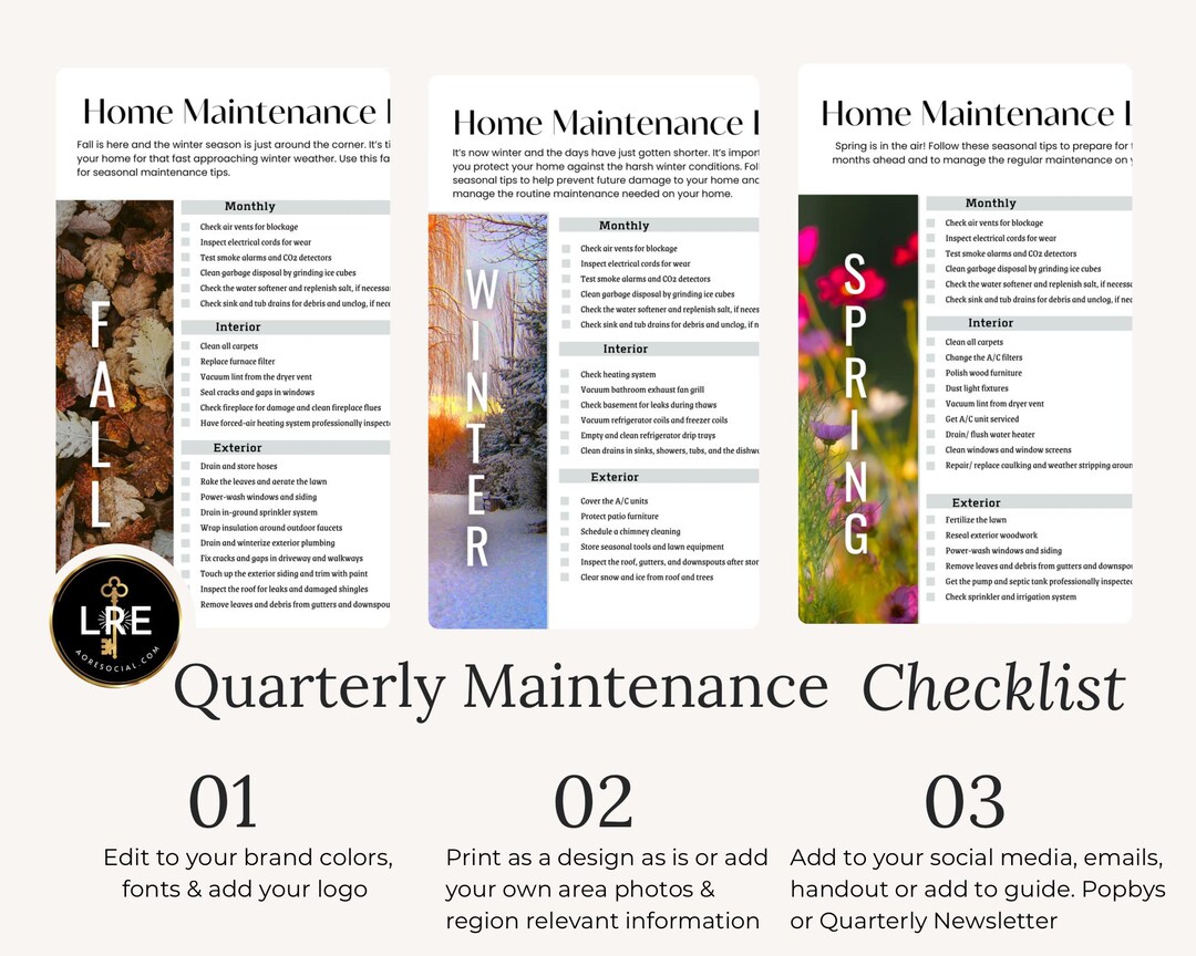 Homeowners Maintenance Checklist: Quarterly Home Guide (canva Template ...