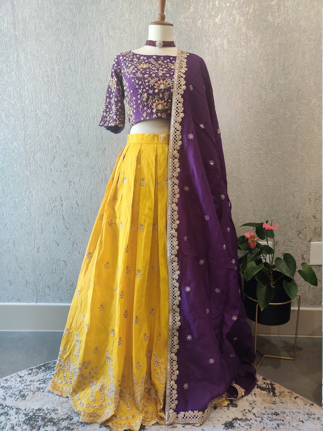 Designer Lehenga Choli Half Saree Langa Voni Mehendi Outfit Yellow ...