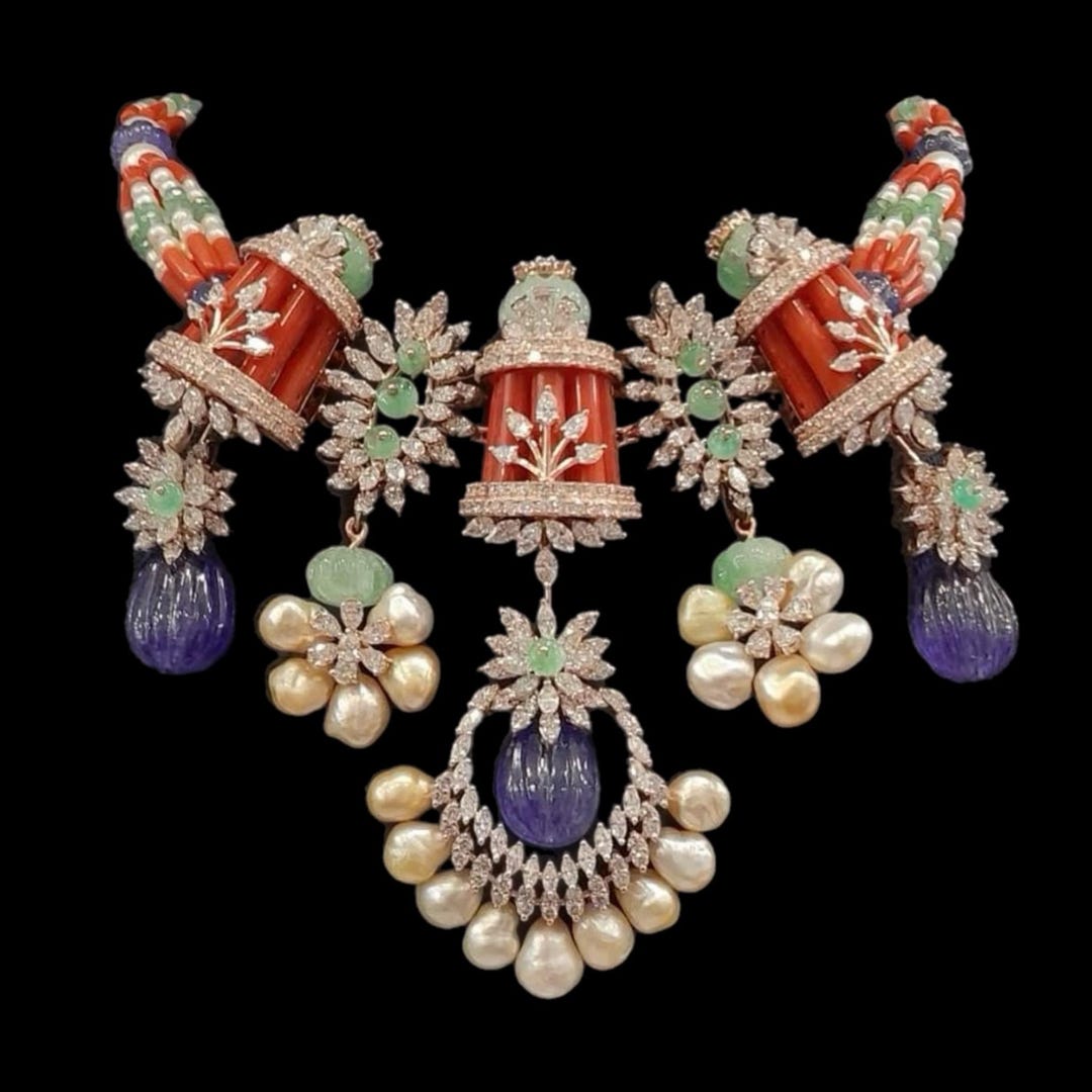Coral Necklace 925 Silver Jewelry Indian Cocktail Necklace Guttapusalu ...