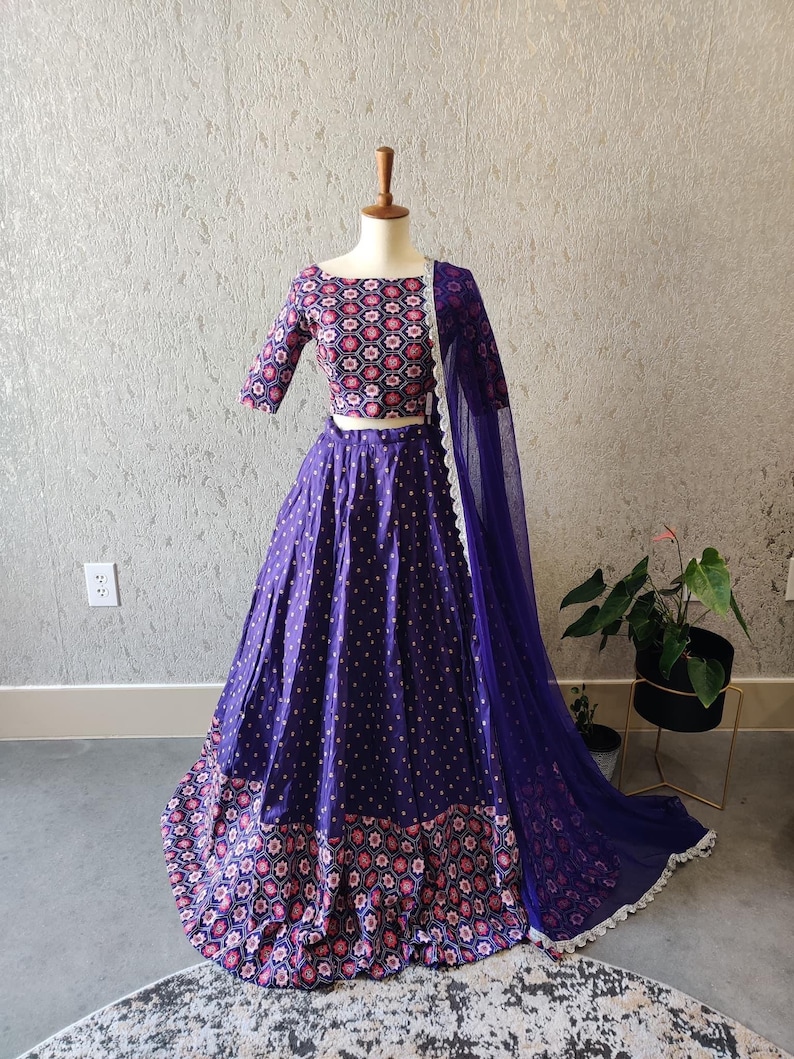 Half Saree Purple Lehenga Softnet Duppatta Teens Lehenga Indian Wedding ...