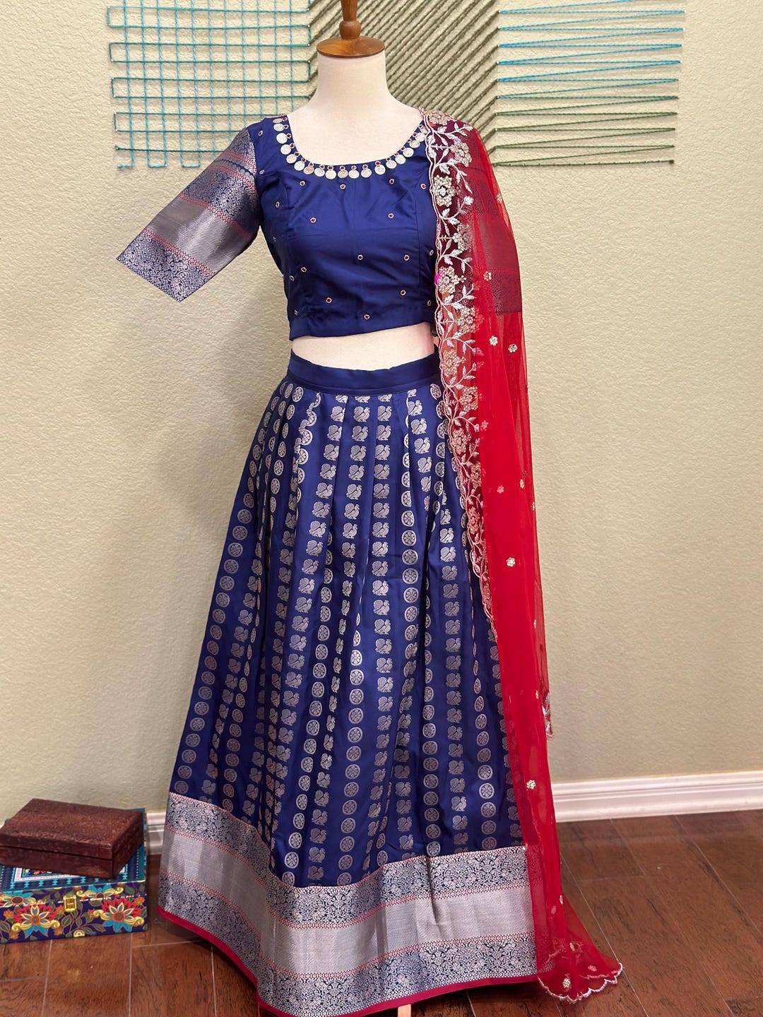 Half Saree Lehenga Ghagra Choli Bandhini Duppatta Haldi Lehenga Indian ...