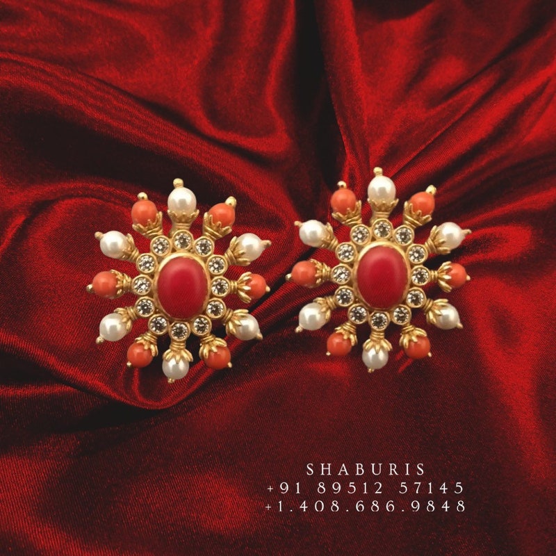 Coral Pearl Earrings - Etsy
