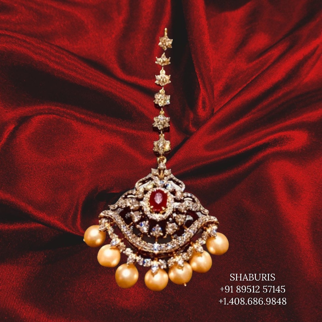 Maang Tikka Diamond Papati Billa,south Indian Jewelry,pure Silver ...