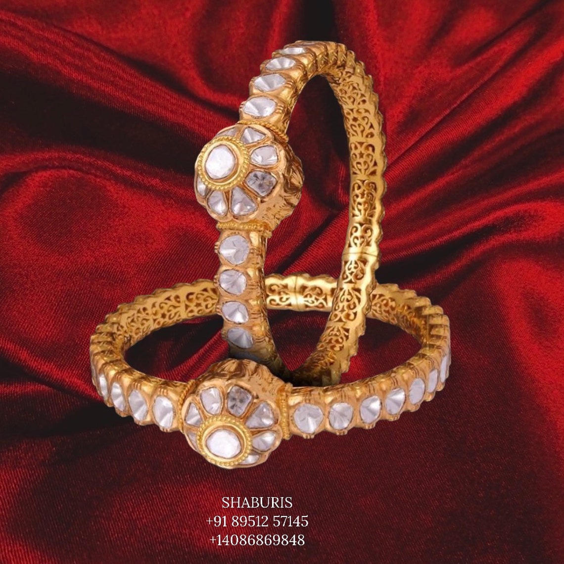 Polki bangle Pure Silver jewelry Indian diamond bangles | Etsy