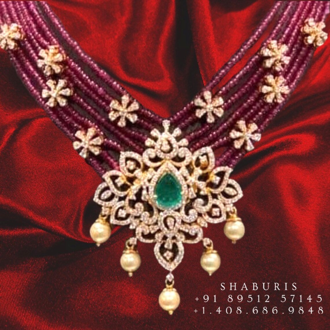 Beads Necklace Ruby Beads Diamond Jewelry Indian Jewelry Beaded ...