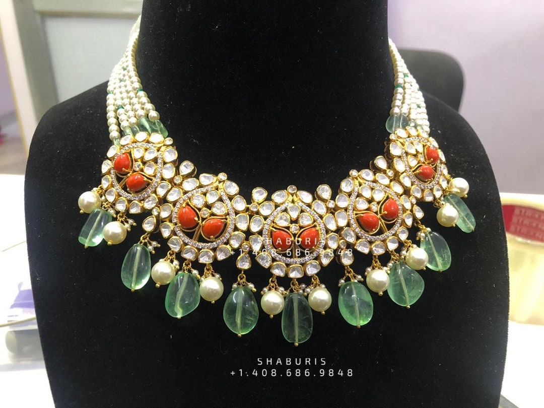 Polki Jewelry Pure Silver Jewelry Indian ,coral Necklace Indian Jewelry ...