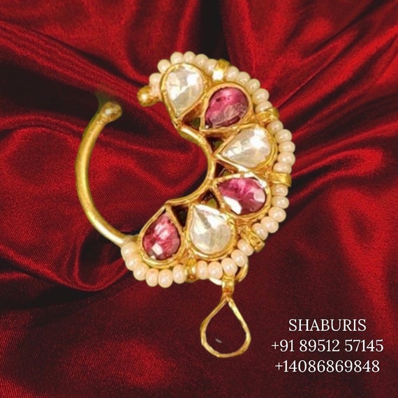 NihiraIndianJewelry Nose Ring naath Nose Pin Mukku pudaka Indian Nose Pin Telangana Nose Pin Nose Ring Pressing Pakistani Jewelry Indian Silver Jewelry SHABURIS