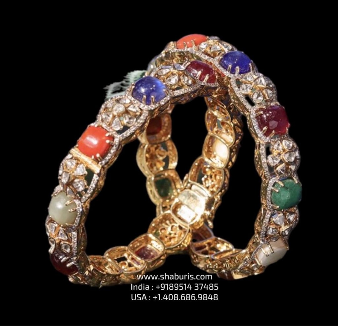 Navaratan Bangles Multi Color Bangles 925 Silver Jewelry Polki Jewelry ...