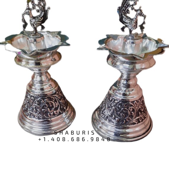 Silver Deepam Indian Pooja Articlespure Silver Articles | Etsy