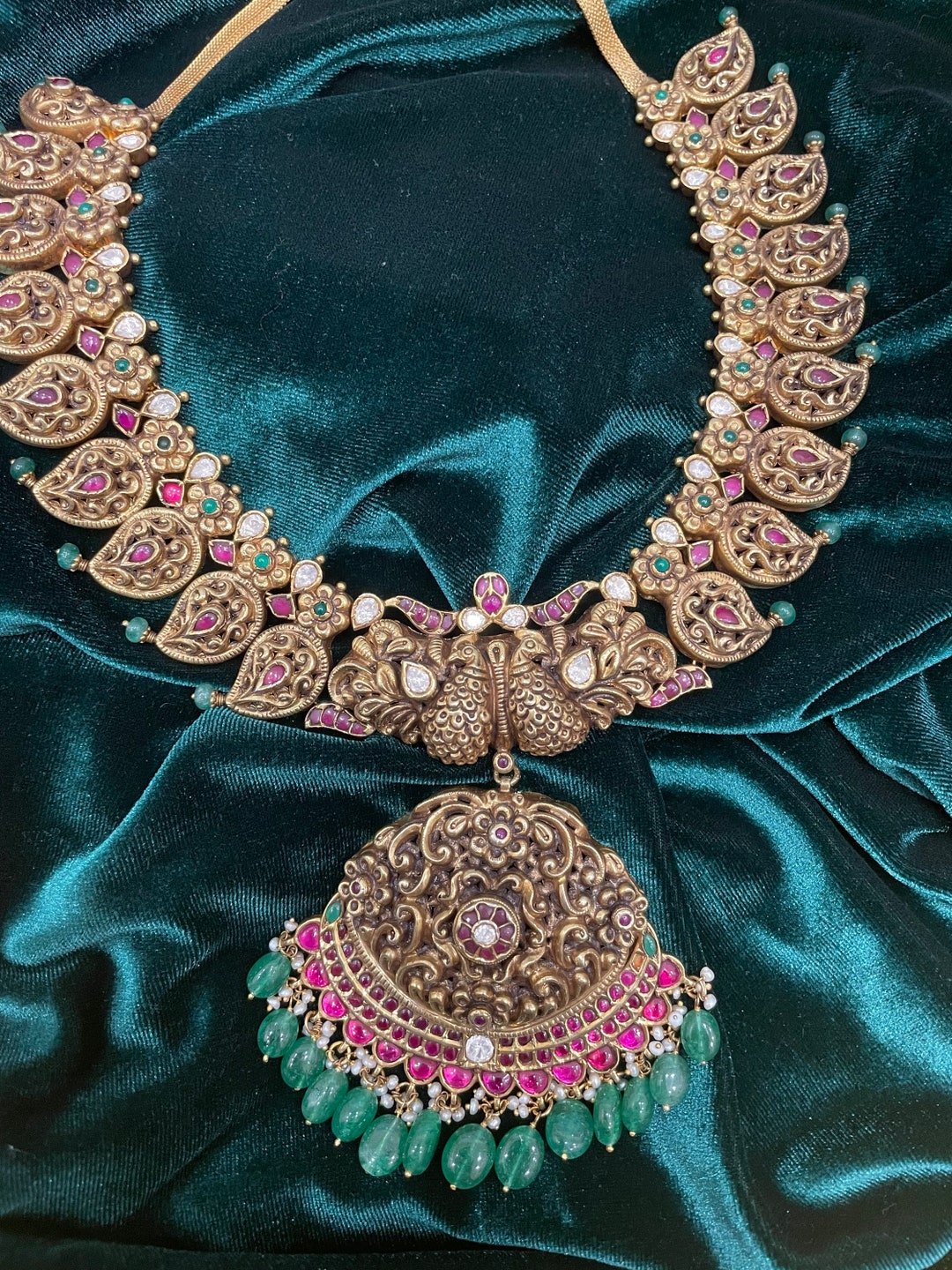 Antiker Schmuck, reiner Silberschmuck indisch, Nakshi-Tempel-Halskette ...