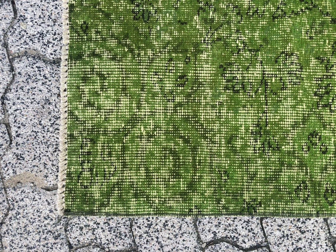 Green Overdyed Rug vintage Runner Rug Turkish Wool Rug | Etsy