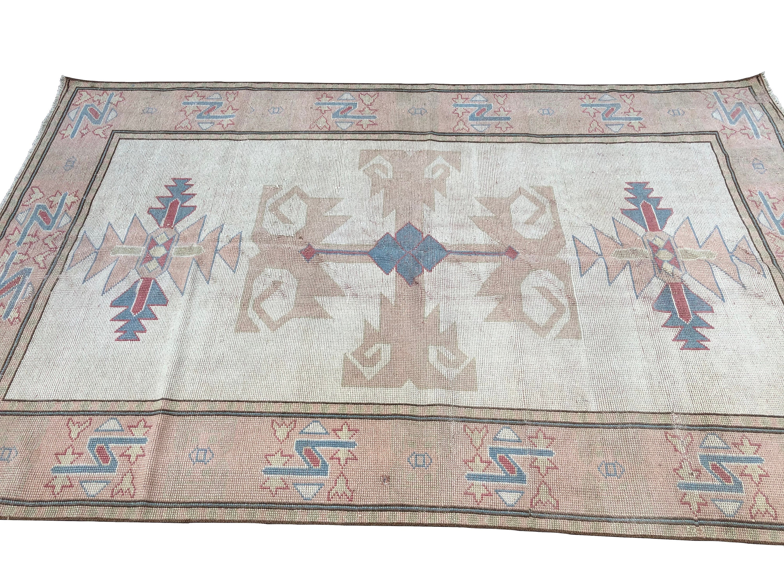 Beige and Pink Oushak Rug, 7.8 X 4.8 Feet, Pastel Turkish Rug, Area Rug ...