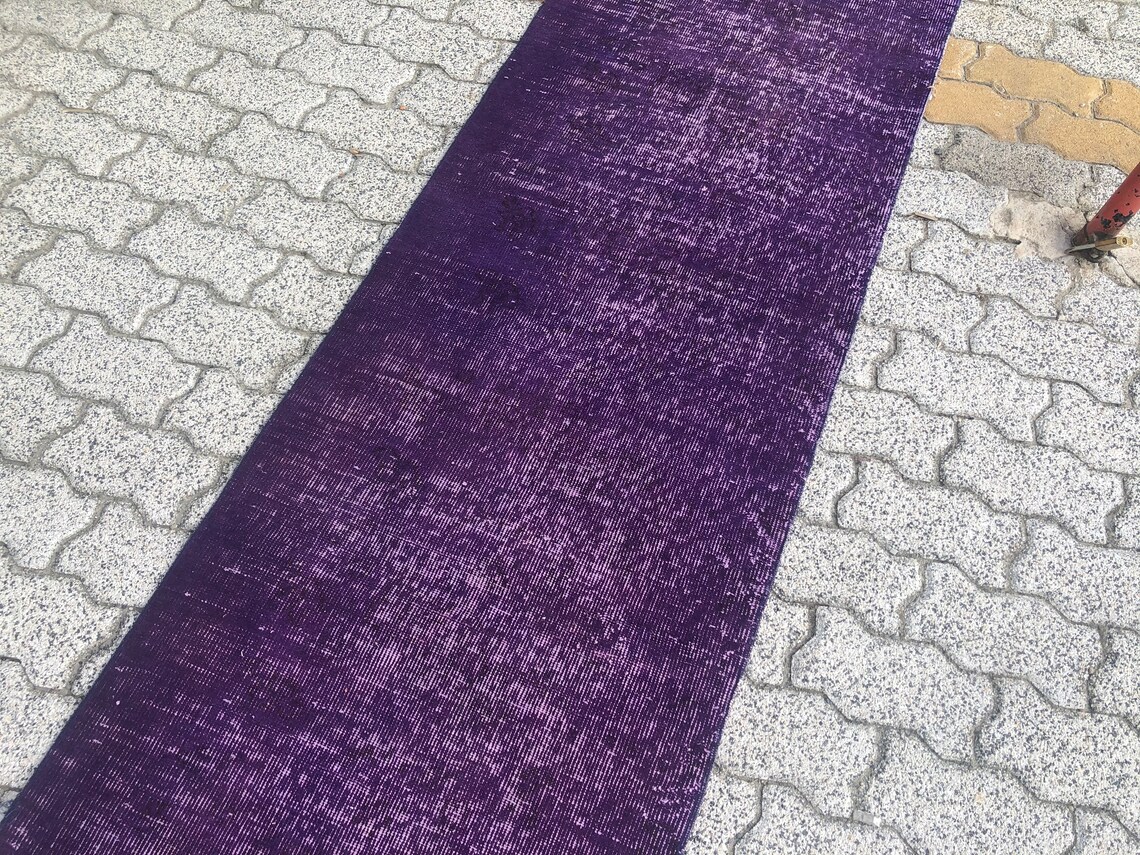 Purple Runner Rug Overdyed Rug 10.3 X 2.3 Feet Turkish - Etsy